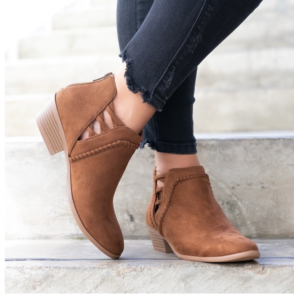 Boutique | Shoes | Cognac Tan Cut Out Crisscross Braided Ankle Bootie ...